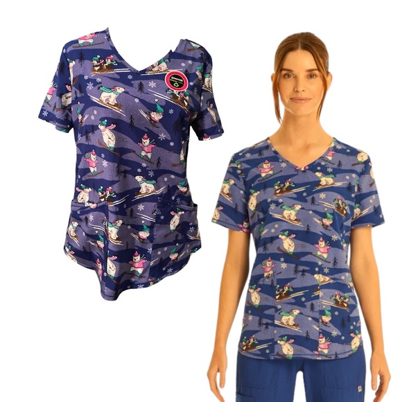Scrubstar | Tops | Scrubstar Premium Winter Print Scrub Top | Poshmark
